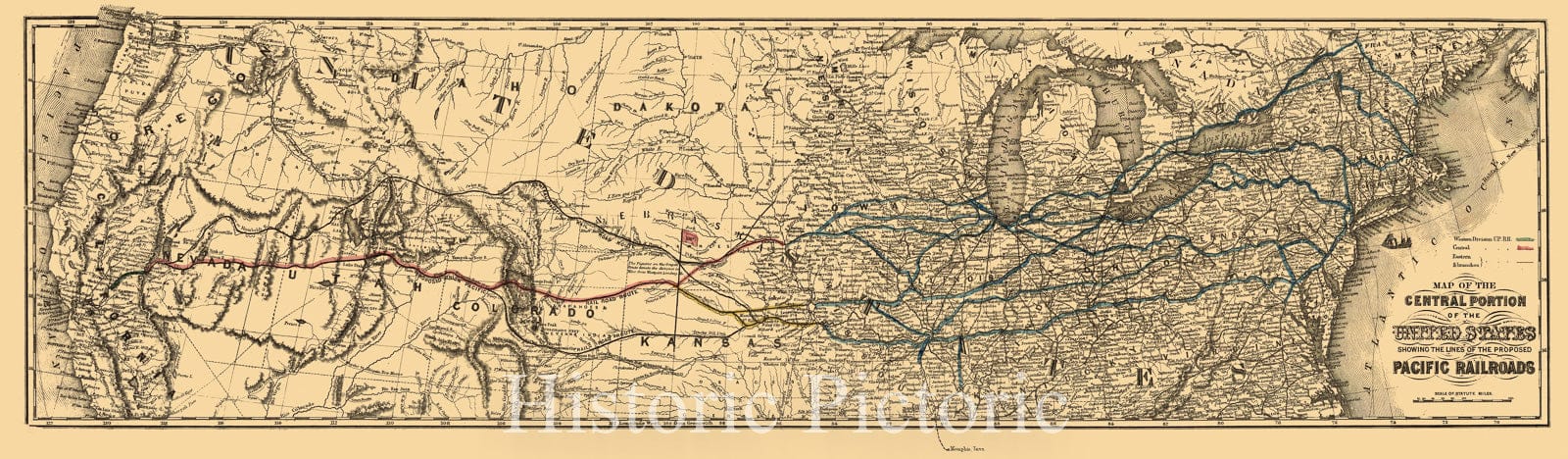 Historic 1850 Map - Map of The Central Portion of The United States Sh ...