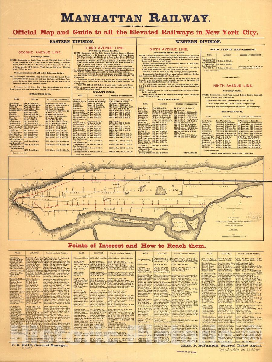 Historic 1881 Map - Map and Guide of The Elevated Railroads of New Yor ...