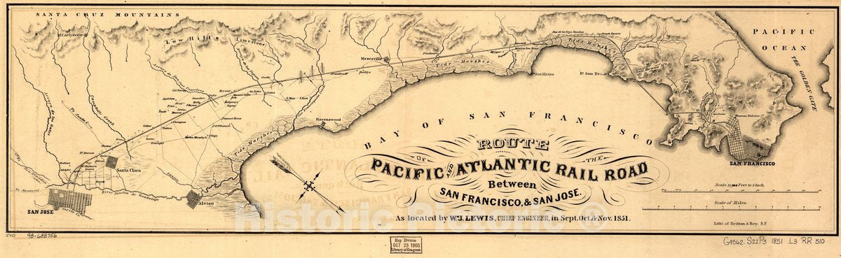 Historic 1851 Map - Route of The Pacific and Atlantic Rail Road Betwee ...