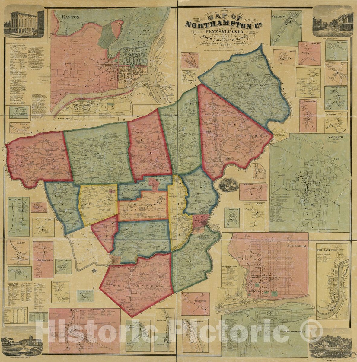 Historic 1860 Map - Map of Northampton Co, Pennsylvania : from Actual ...