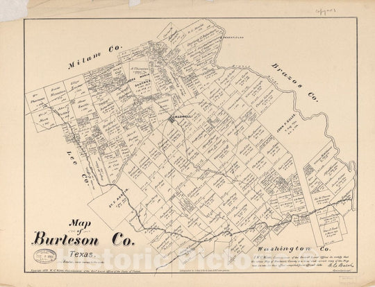 Historic 1879 Map - Map of Burleson Co, Texas. – Historic Pictoric