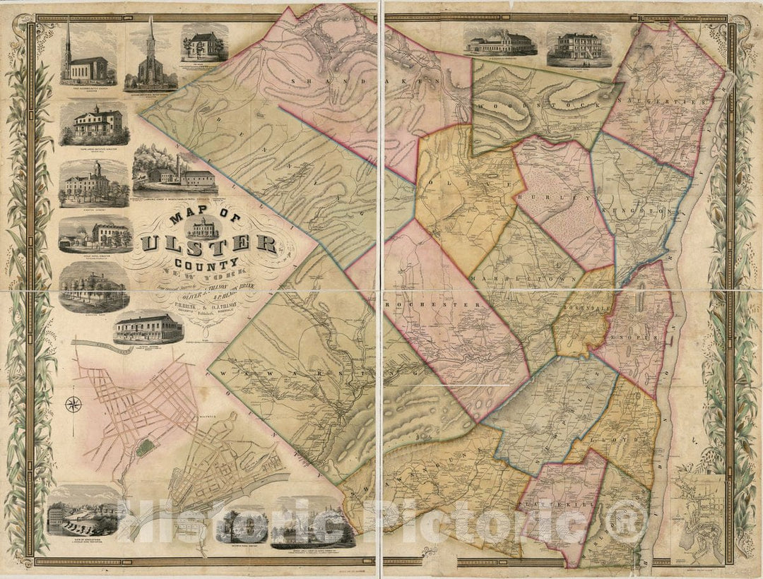 Historic 1853 Map - Map of Ulster County, New York : from Original sur ...