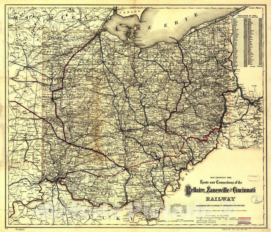 Historic 1883 Map - Map Showing The Route and Connections of The Bella ...