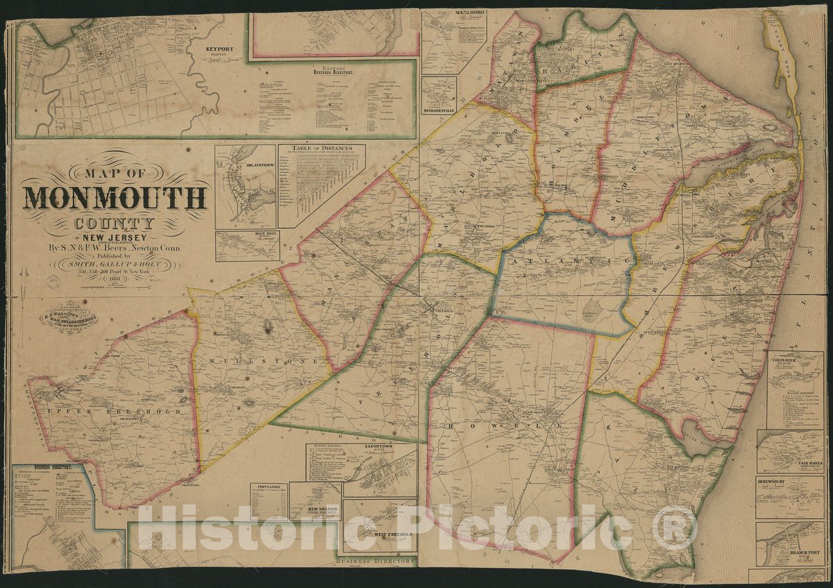Historic 1861 Map - Map of Monmouth County, New Jersey : from Actual s ...