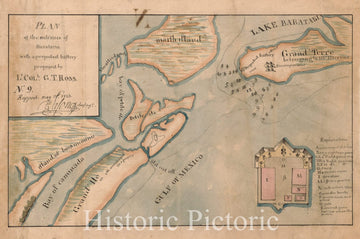 Historic 1813 Map - Plan of The Entrance of Barataria with a projected ...