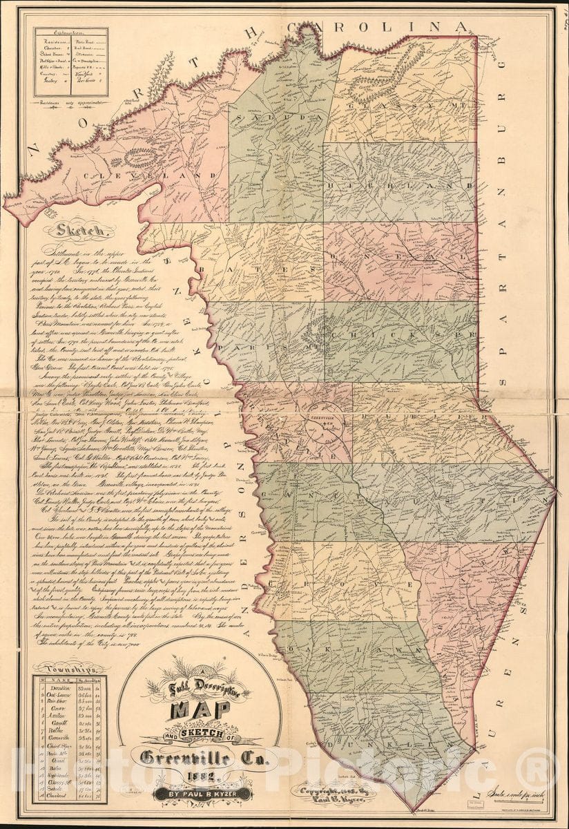 Historic 1882 Map - A Full descriptive map and Sketch of Greenville Co ...