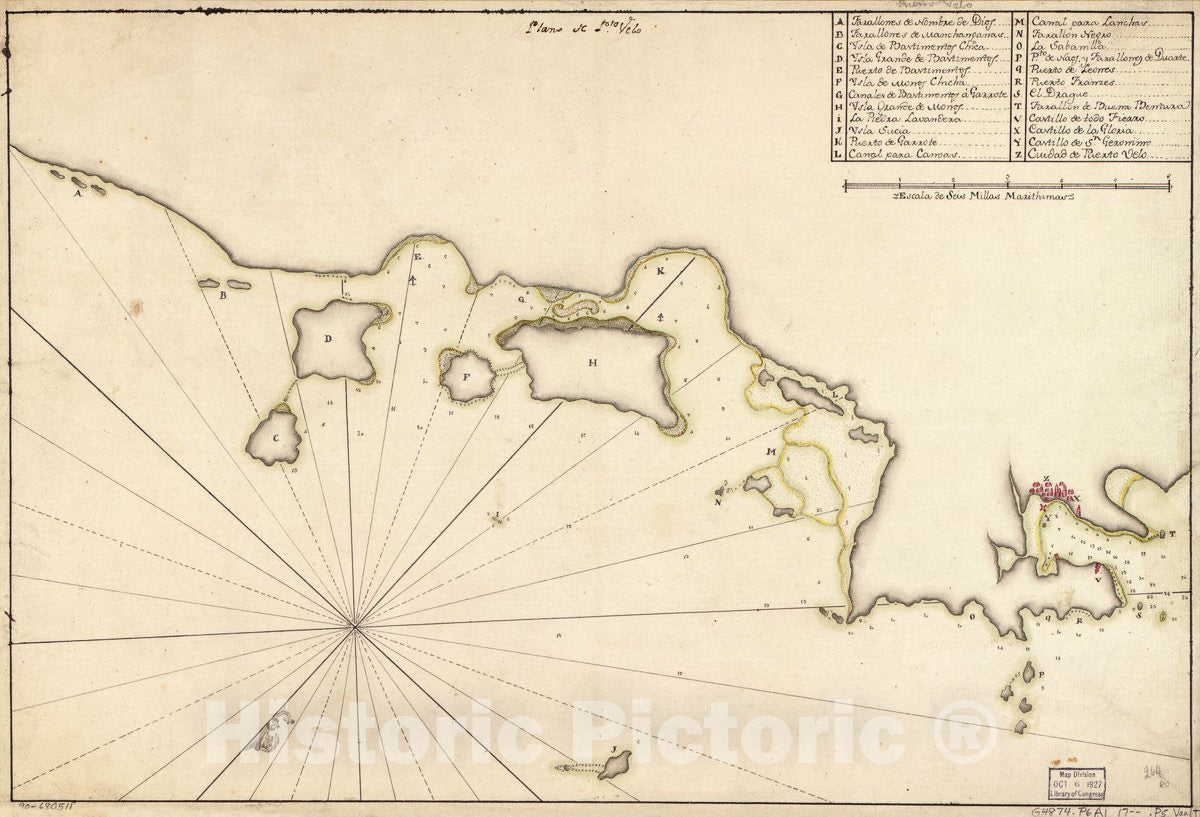 Historic 1700 Map - Plano de Pto. Velo. – Historic Pictoric