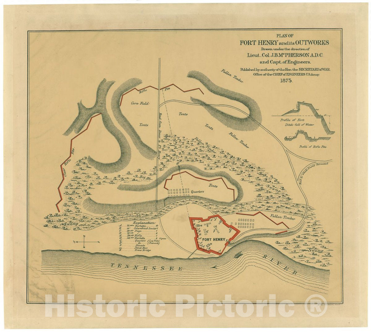 Historic 1875 Map - Plan of Fort Henry and its outworks – Historic Pictoric