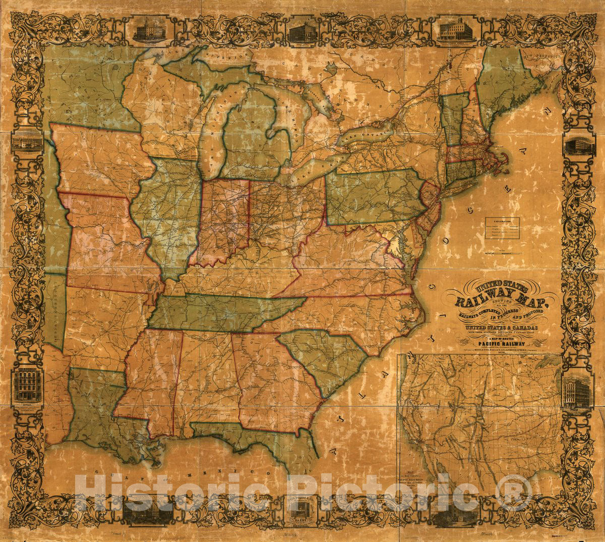 Historic 1856 Map - United States Railway map, Showing All The Railway ...