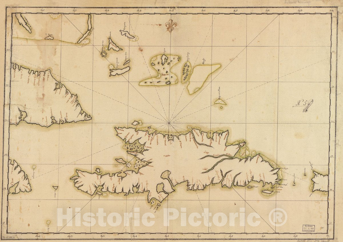 Historic 1700 Map - Map Showing Hispaniola, Eastern portions of Cuba a ...