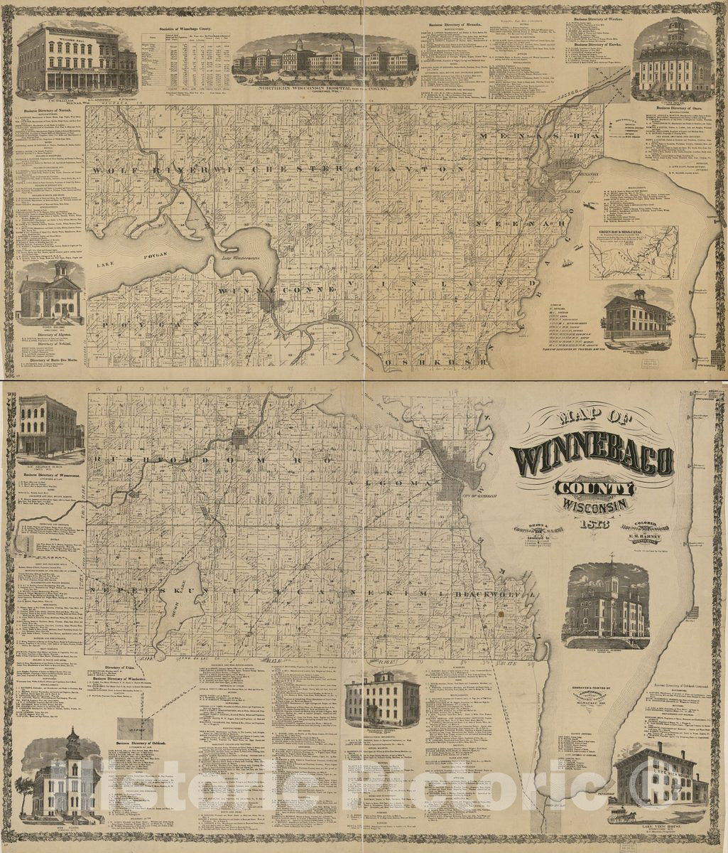 Historic 1873 Map - Map of Winnebago County, Wisconsin – Historic Pictoric