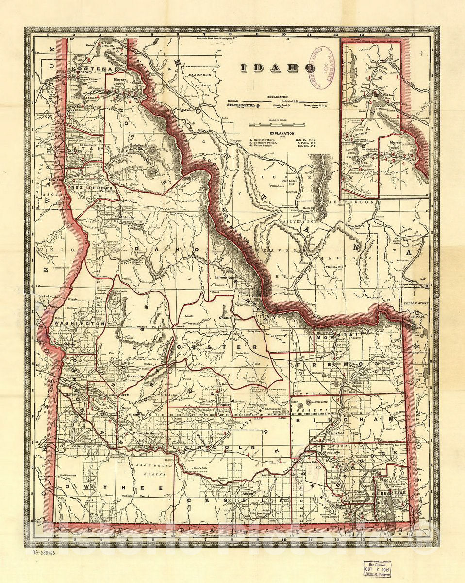 Historic 1896 Map - Cram's Township and Railroad map of Idaho ...