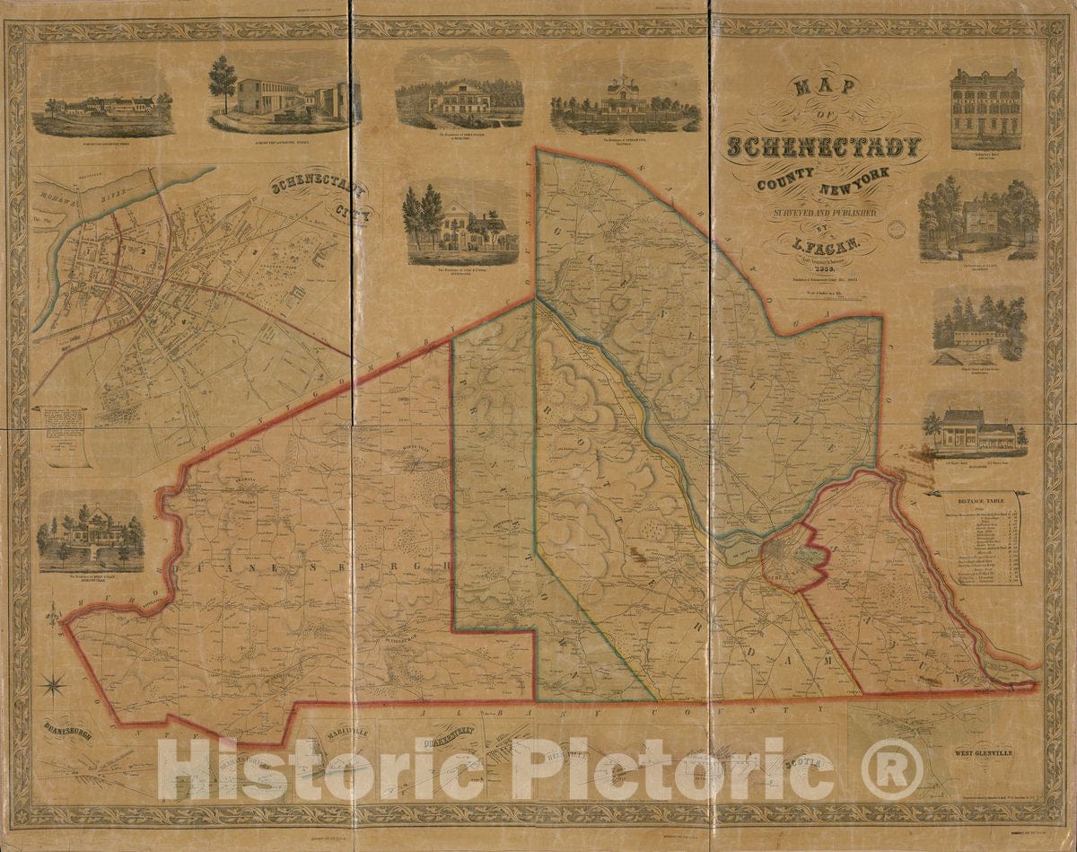 Historic 1856 Map - Map of Schenectady County, New York – Historic Pictoric