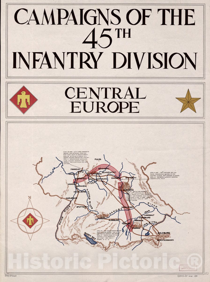 Historic 1945 Map - Campaigns of The 45th Infantry Division : Europe ...