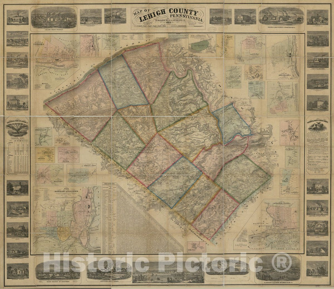 Historic 1865 Map - Map of Lehigh County, Pennsylvania : from Original ...