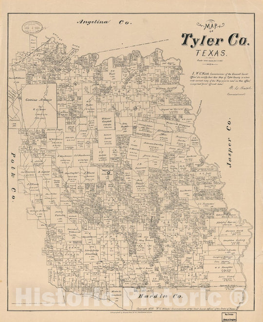 Historic 1879 Map - Map of Tyler Co, Texas. – Historic Pictoric