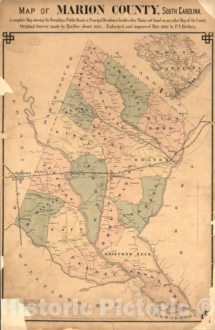 Historic 1882 Map - Map of Marion County, South Carolina : a Complete ...