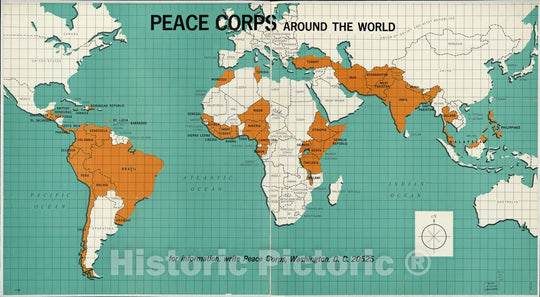 Historic 1966 Map - Peace Corps Around The World. – Historic Pictoric