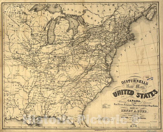 Historic 1851 Map - Disturnell's New map of The United States and Cana ...