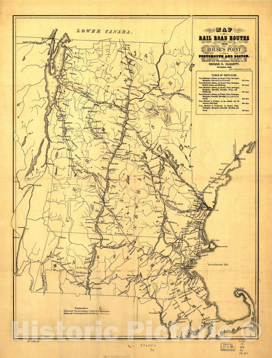 Historic 1848 Map - Map of Rail Road Routes from Rouse's Point to Port ...