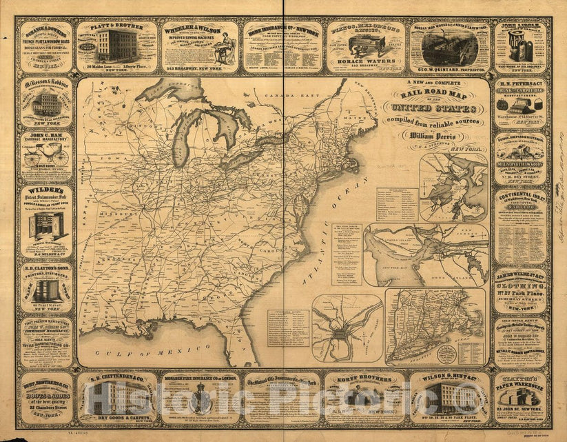 Historic 1857 Map - A New and Complete Railroad map of The United Stat ...