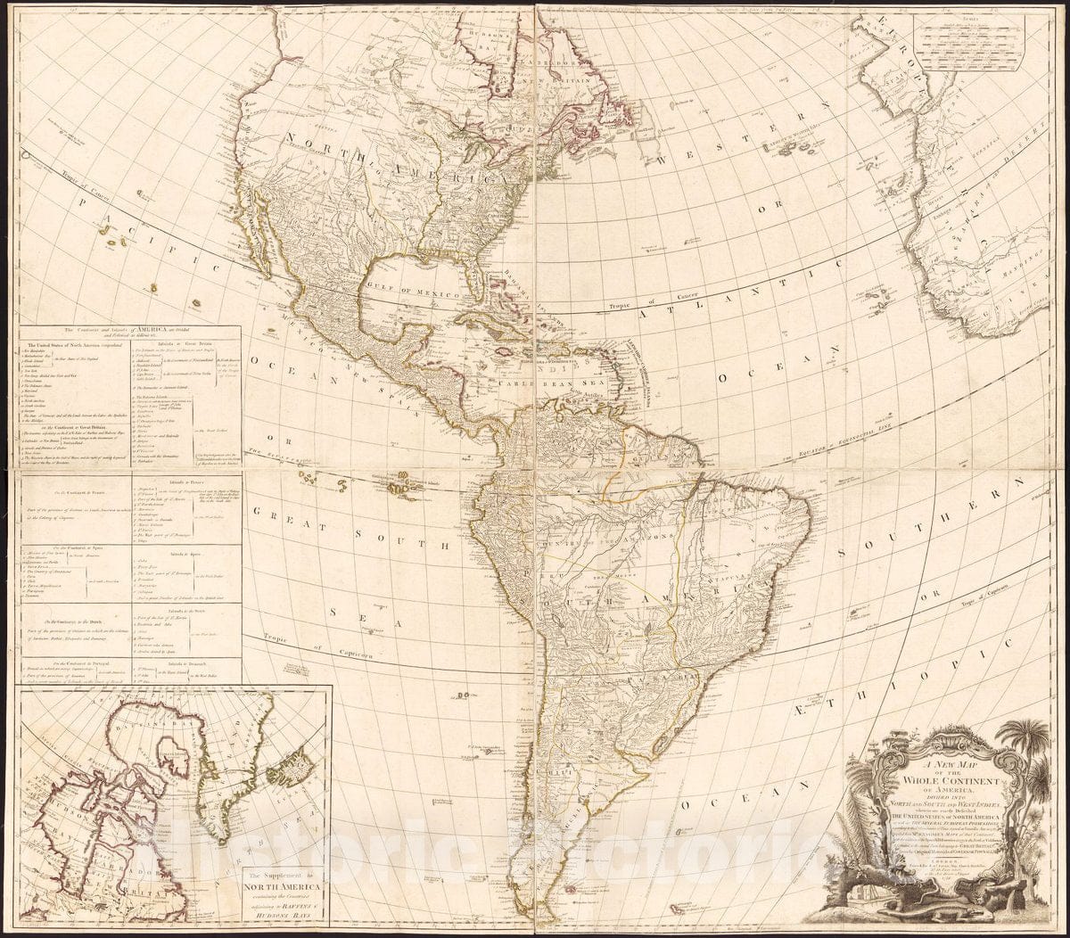 Historic 1786 Map - A New map of The Whole Continent of America : Divi ...