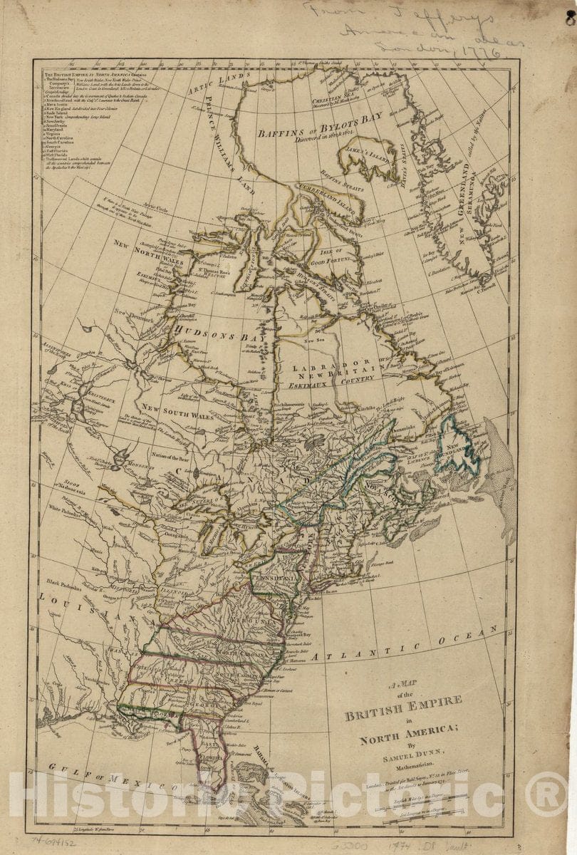 Historic 1774 Map - A map of The British Empire in North America ...