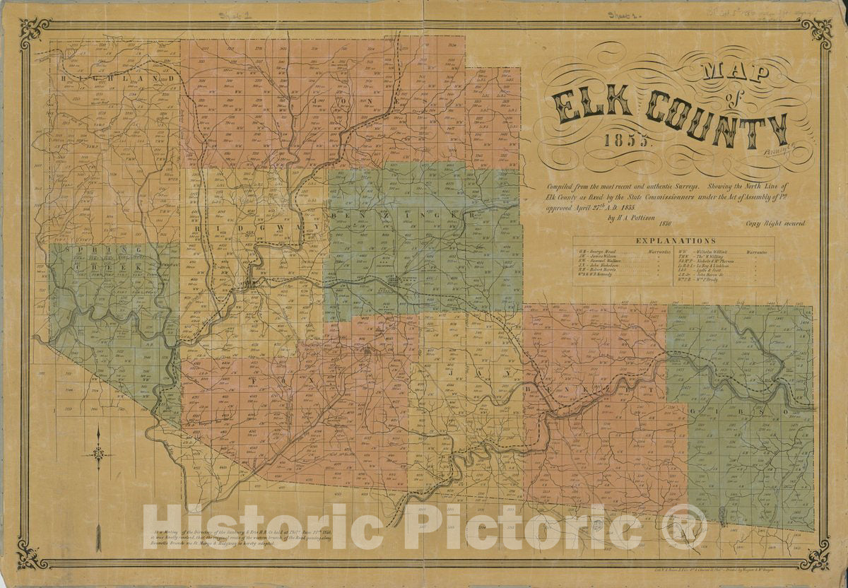 Historic 1855-1856 Map - Map of Elk County, Pennsyl'a : 1855 – Historic ...