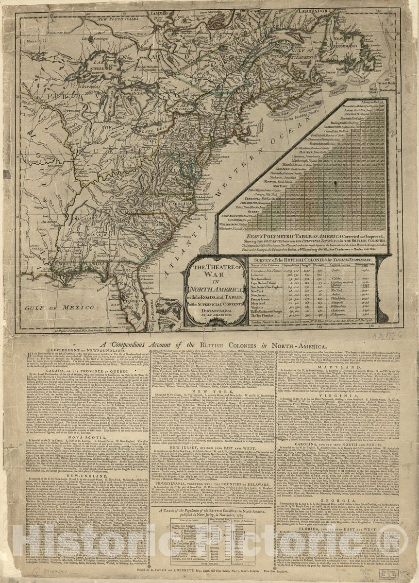 Historic 1776 Map - The Theatre of war in North America, with The Road ...