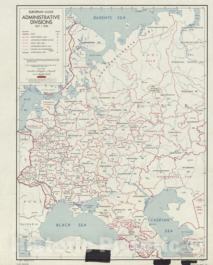 Historic 1946 Map - European U.S.S.R. Administrative divisions : July ...