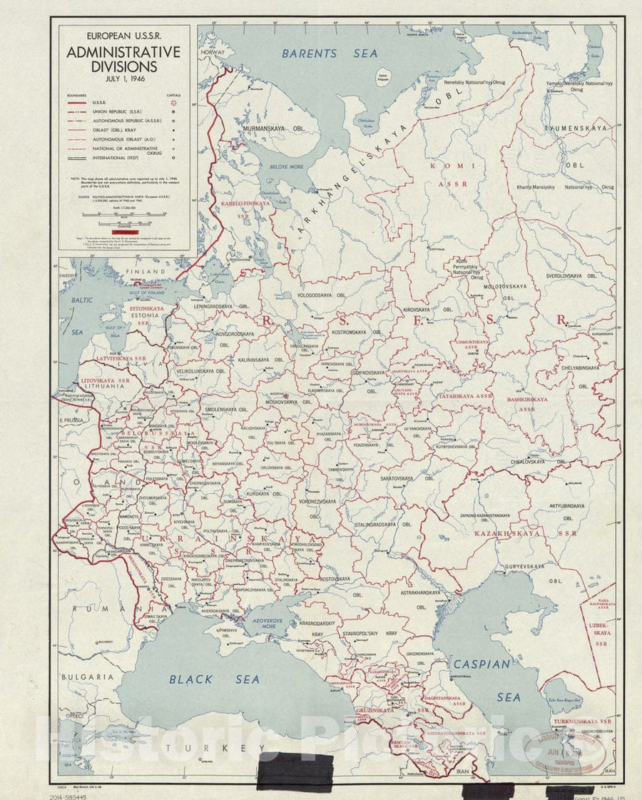 Historic 1946 Map - European U.S.S.R. Administrative divisions : July ...