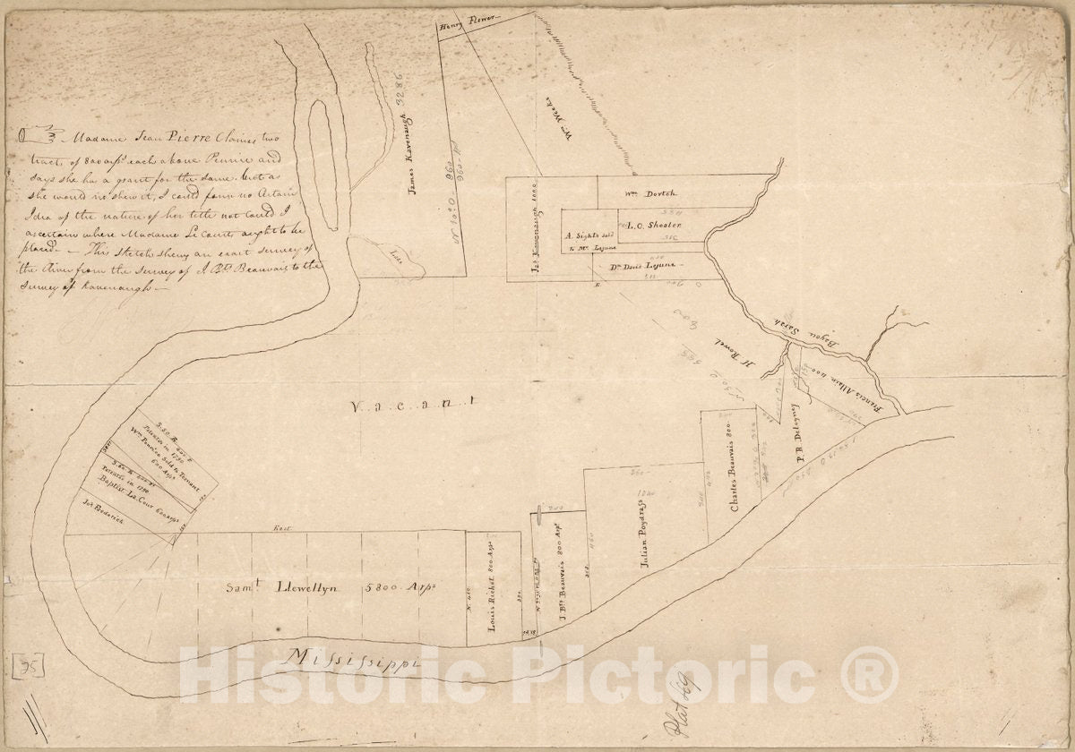 Historic 1805 Map - Map of The Area of Feliciana District, Spanish Wes ...