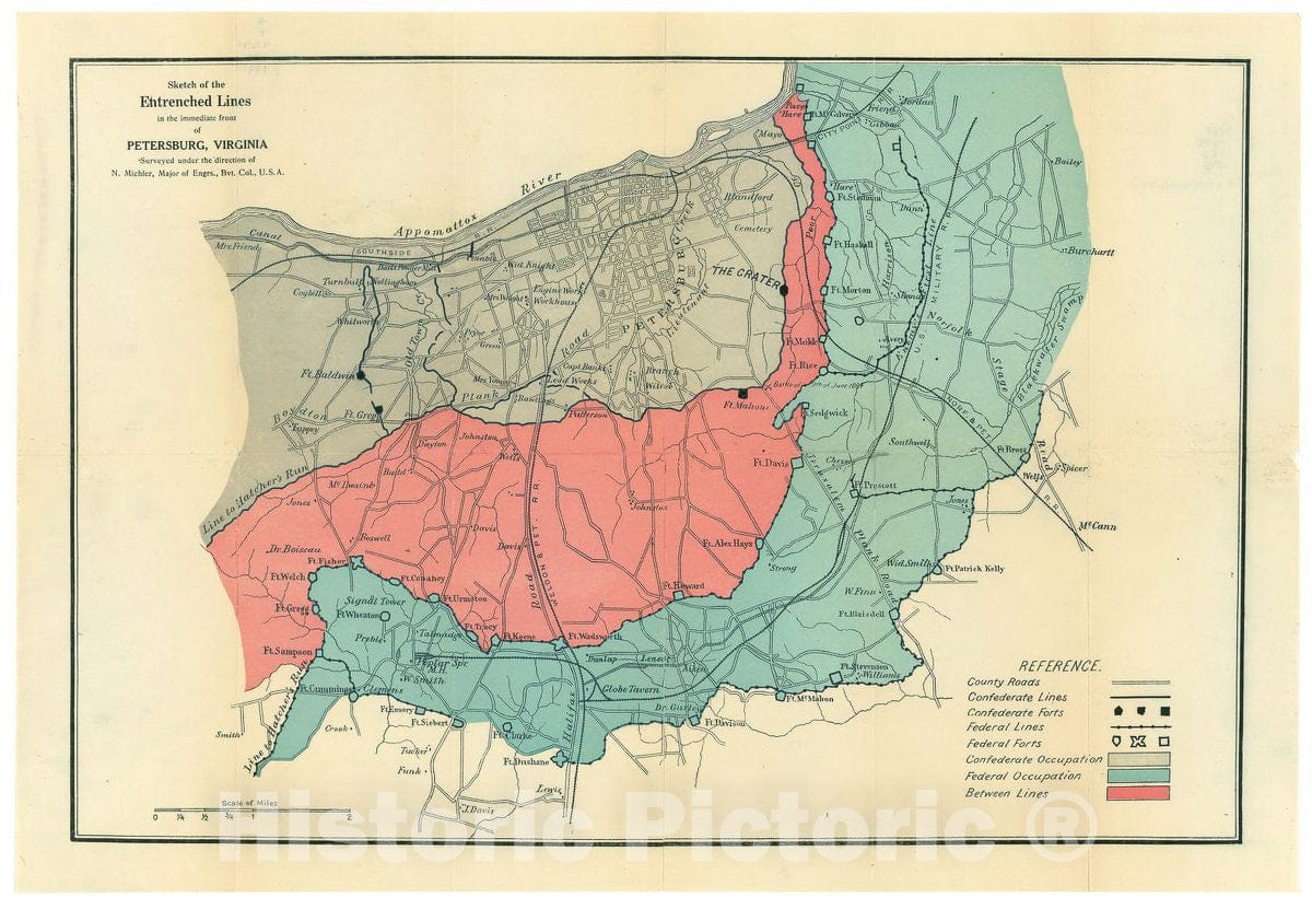 Historic 1890 Map - Sketch of The entrenched Lines in The immediate Fr ...