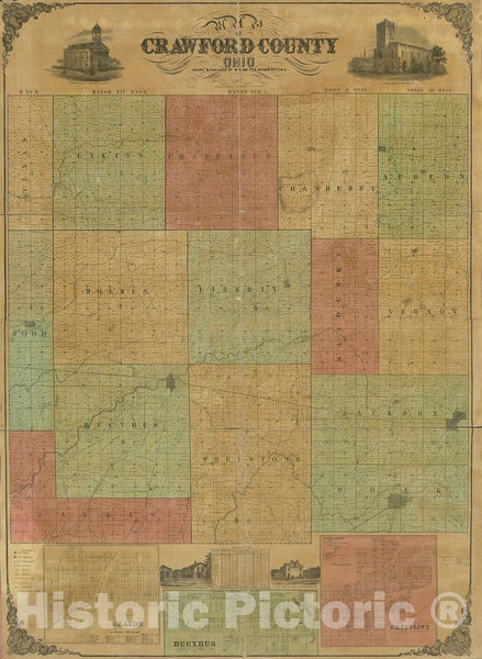 Historic 1850 Map - Map of Crawford County, Ohio - Historic Pictoric