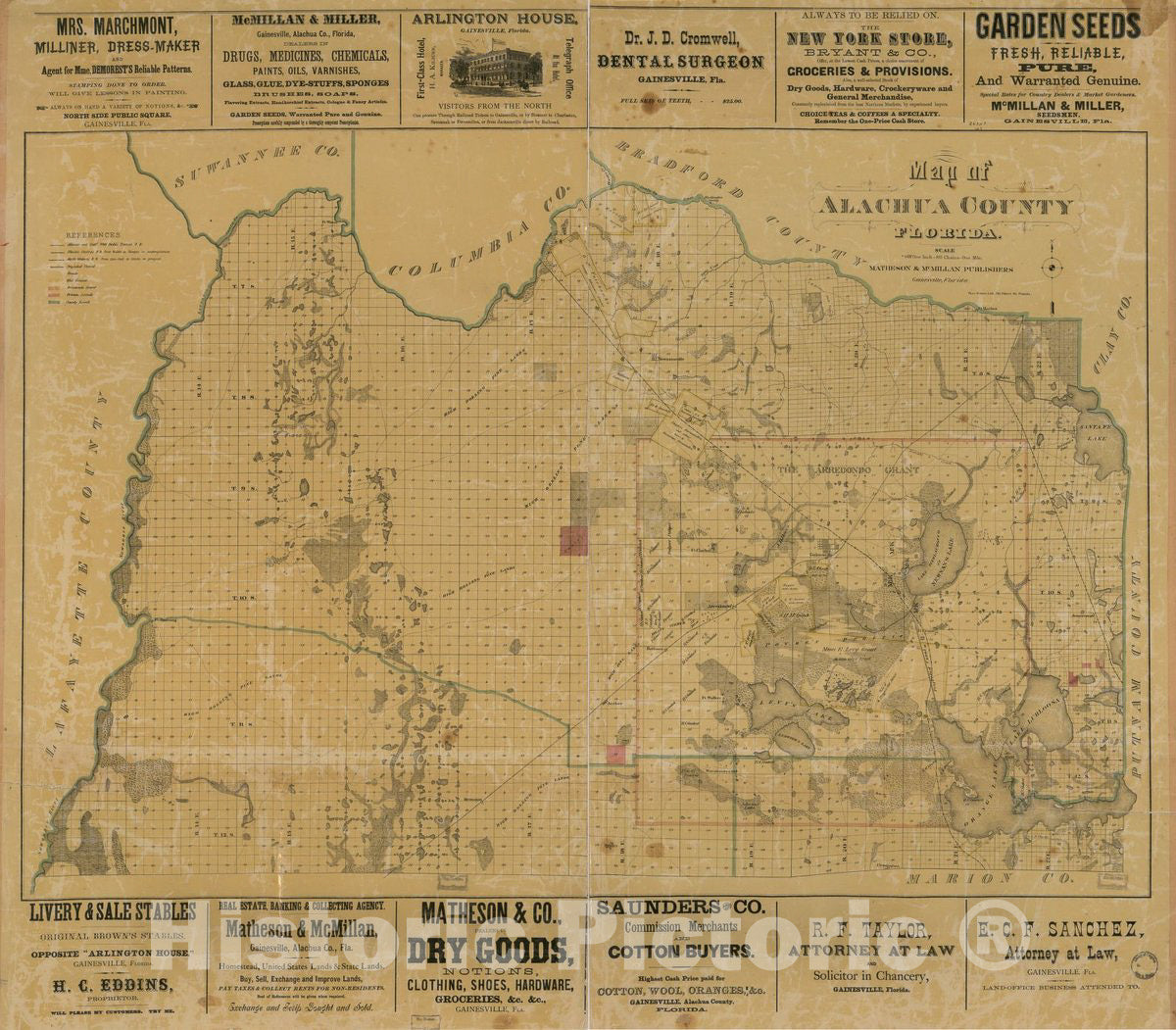 Historic 1880 Map - Map of Alachua County, Florida. – Historic Pictoric