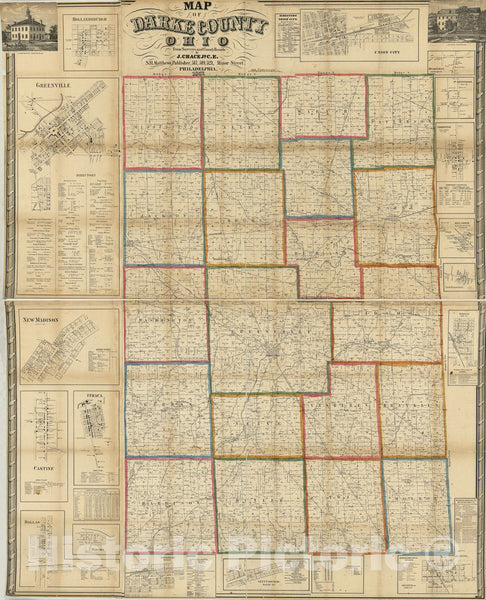 Historic 1857 Map - Map of Darke County, Ohio - Historic Pictoric