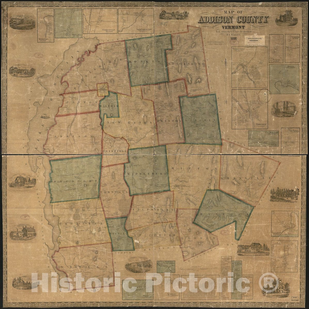 Historic 1857 Map - Map of Addison County, Vermont 2 – Historic Pictoric