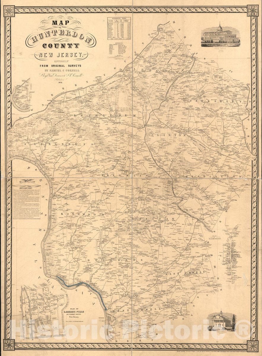 Historic 1851 Map - Map of Hunterdon County, New Jersey : Entirely fro ...