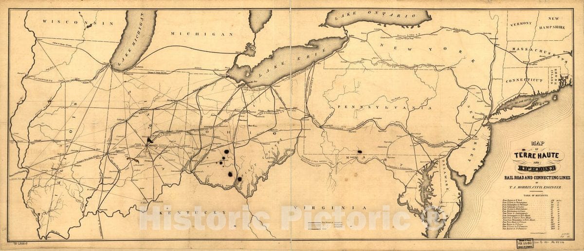 Historic 1850 Map - Map of Terre Haute and Richmond Rail Road and Conn ...