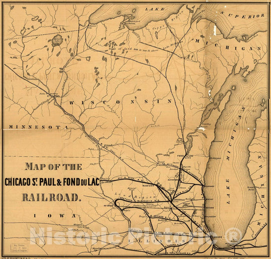 Historic 1855 Map - Map of The Chicago, St. Paul & Fond du Lac Railroa ...