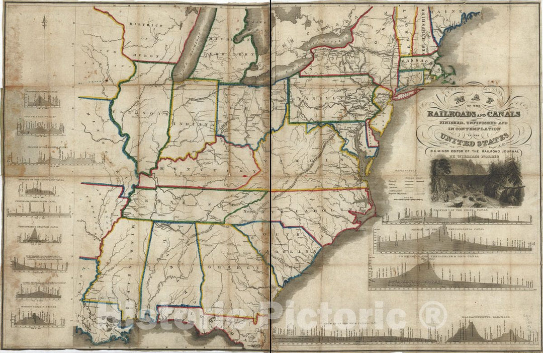 Historic 1834 Map - Map of The Railroads and canals, Finished, Unfinis ...