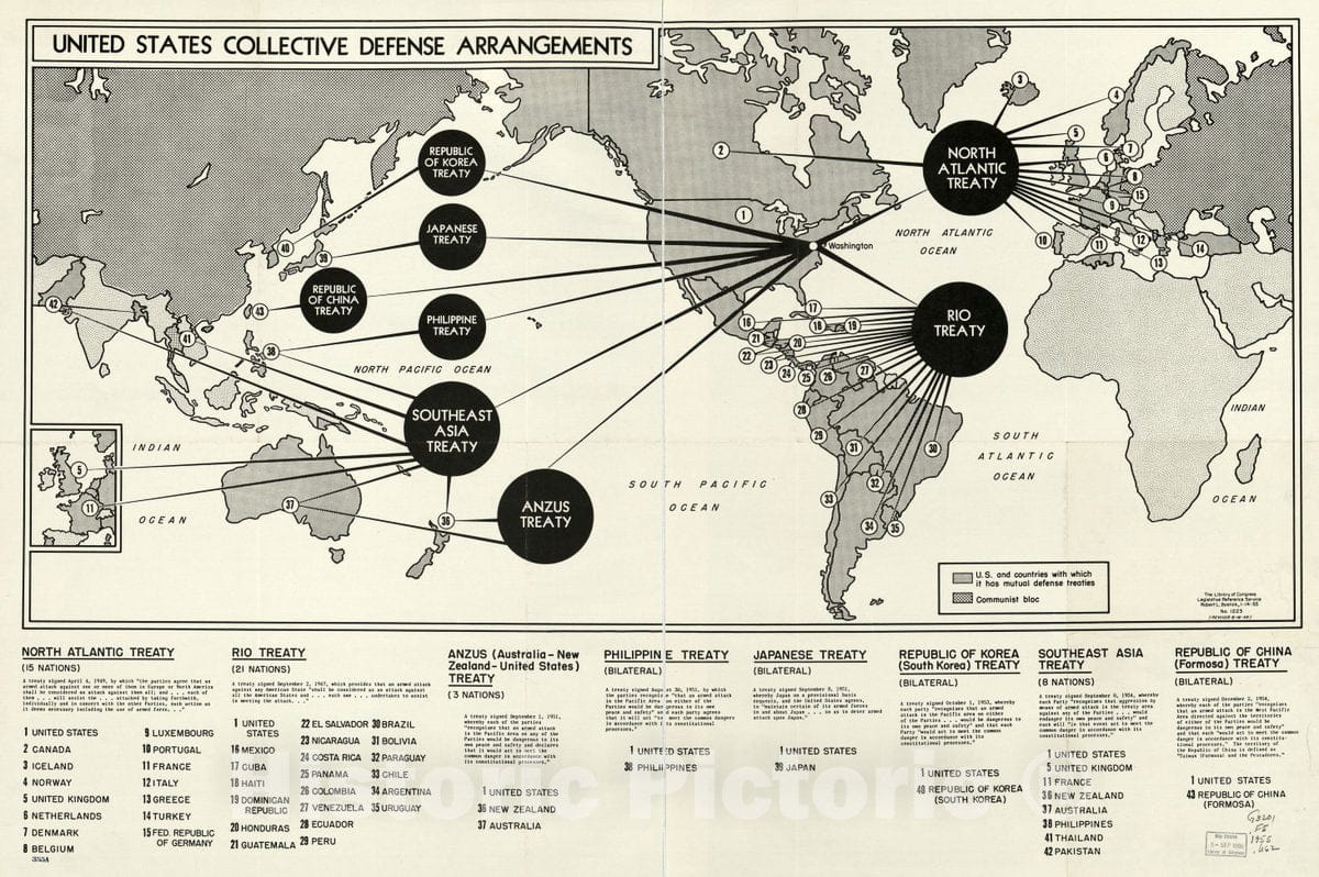 Historic 1966 Map - United States Collective Defense Arrangements ...