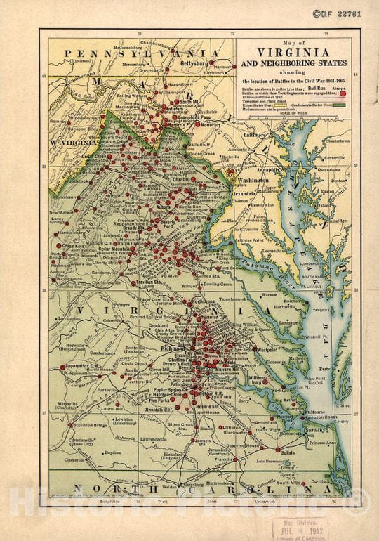 Historic 1912 Map - Map of Virginia and neighboring States Showing The ...
