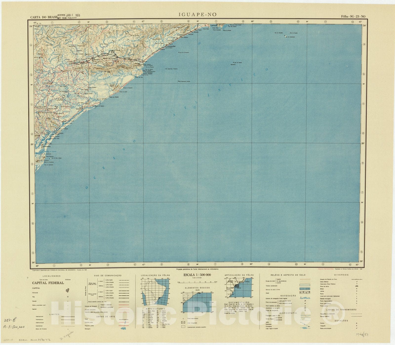 Map : Iguape - NO, Brazil 1949, Carta do Brasil , Antique Vintage Repr ...