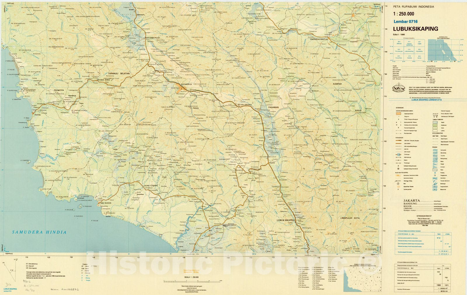 Map : Lubuk Sikaping, Indonesia 1985, Peta rupabumi Indonesia, 1:250,0 ...