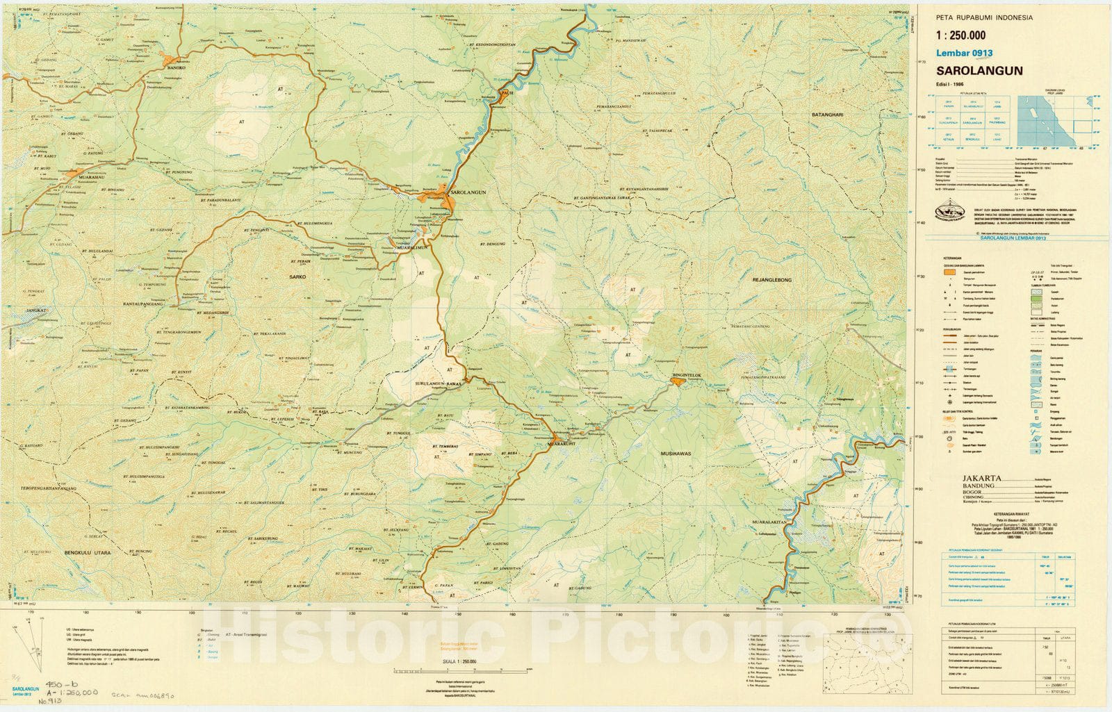 Map : Sarolangun, Indonesia 1985, Peta rupabumi Indonesia, 1:250,000 ...