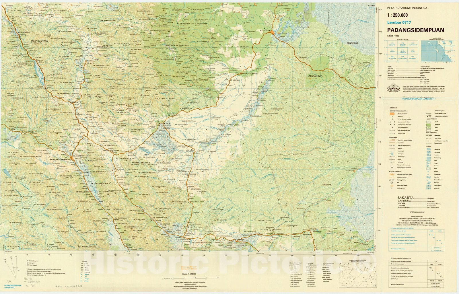 Map : Padangsidempuan, Indonesia 1985, Peta rupabumi Indonesia, 1:250 ...