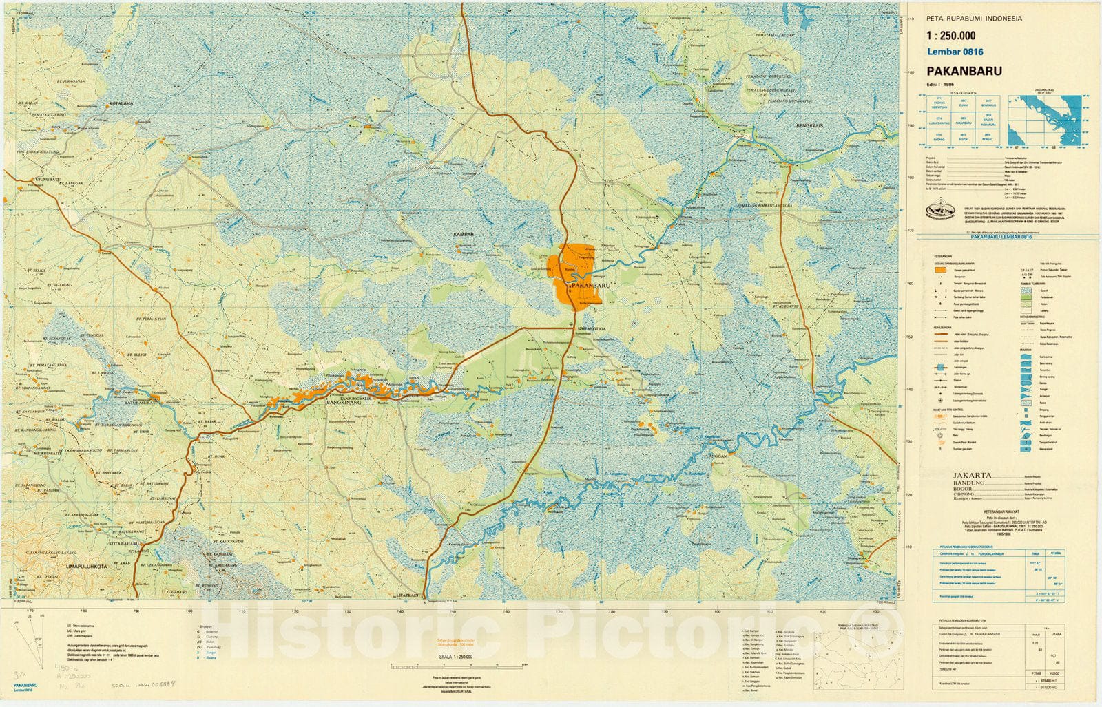 Map : Pakanbaru, Indonesia 1985, Peta rupabumi Indonesia, 1:250,000 ...