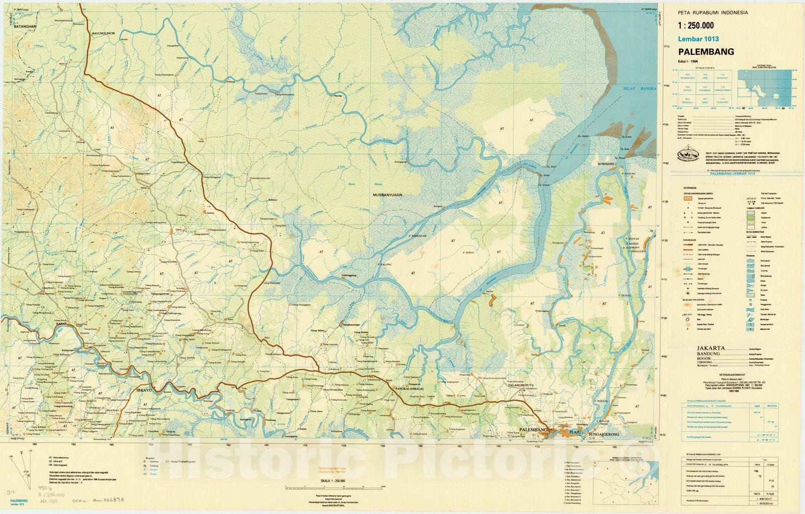 Map : Palembang, Indonesia 1986, Peta rupabumi Indonesia, 1:250,000 ...