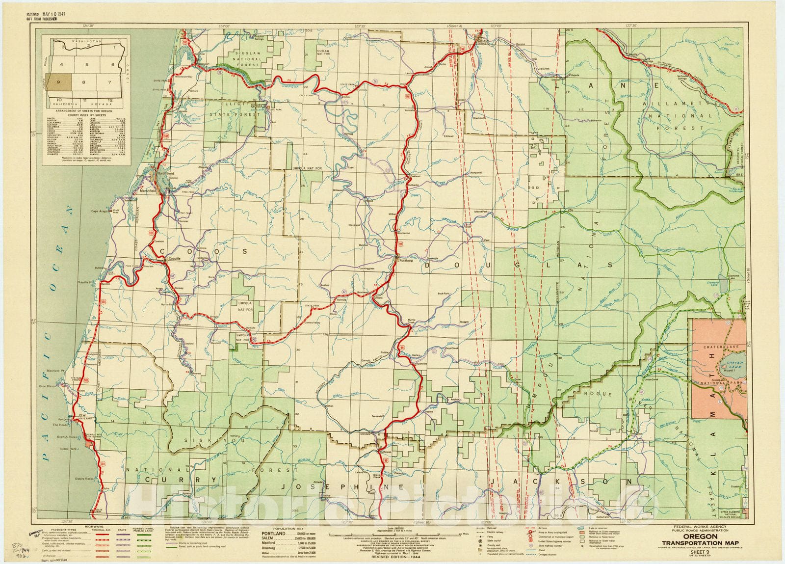 Map : Oregon 1944 10, Oregon transportation map : highways, railroads ...